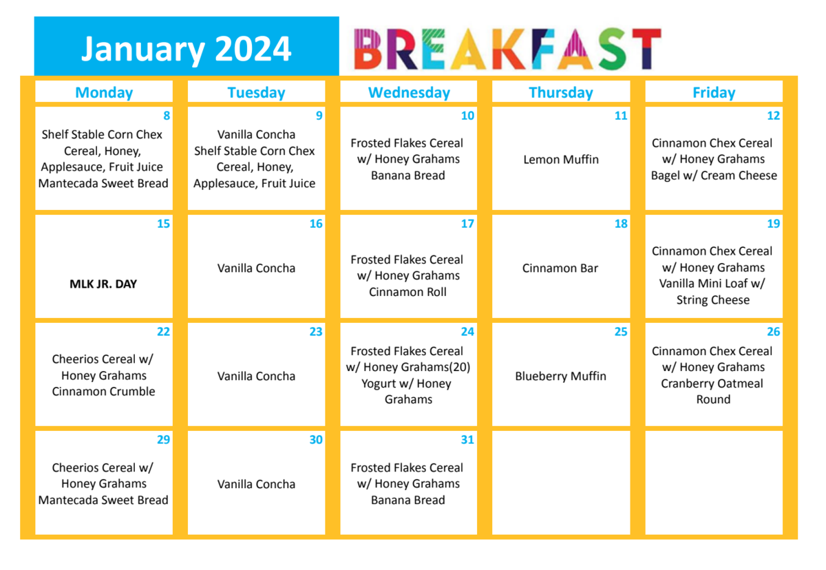 VCMS Breakfast, snack and lunch menu - School Lunch - Valley Charter ...