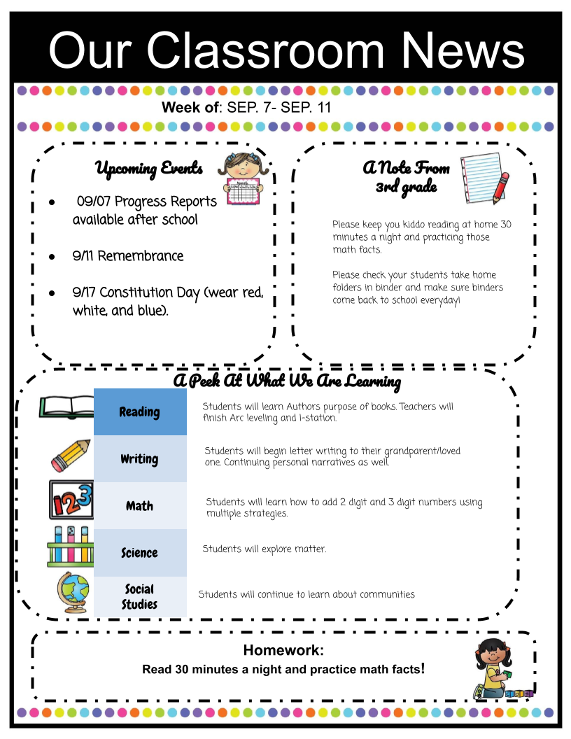 3rd Grade Newsletters – 3rd Grade – Bertram Elementary