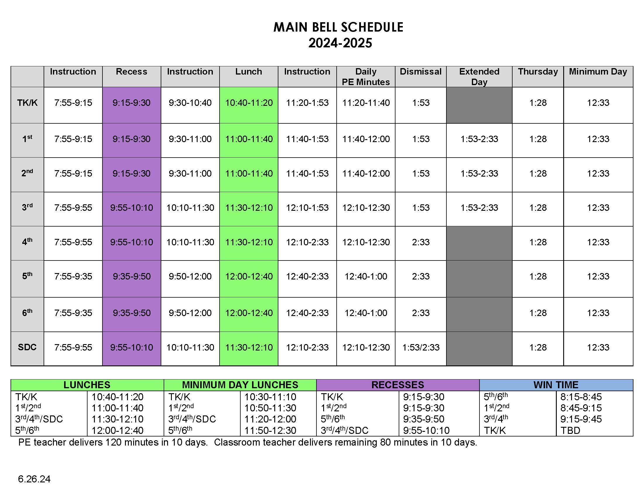 Bell Schedules – Bell Schedules – Main Avenue Elementary School