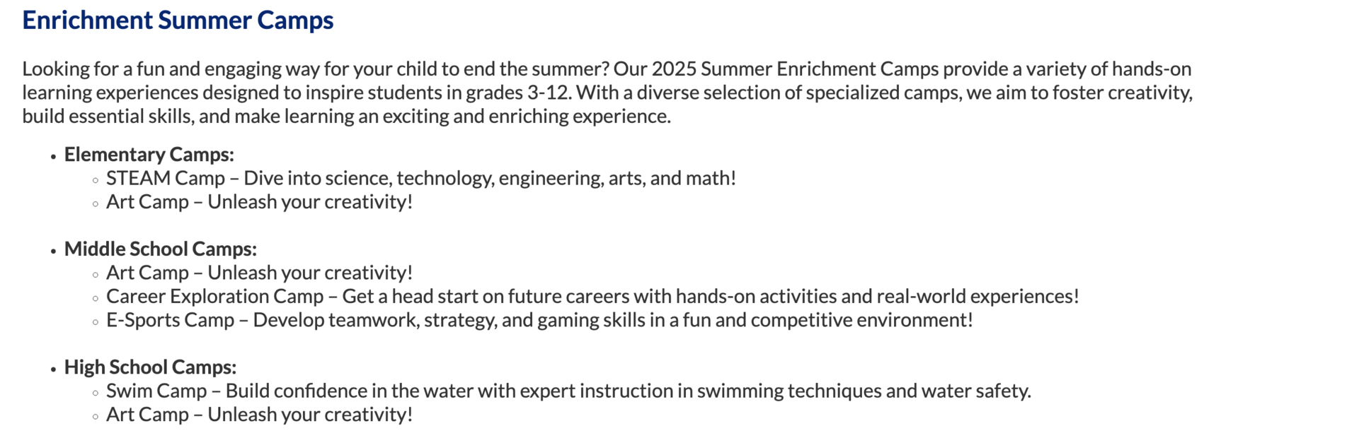 Summer Student Opportunities – SGMS STEM Magnet – South Gate Middle School