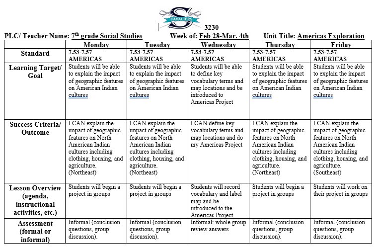 World History – Teressa Parker – Siegel Middle School