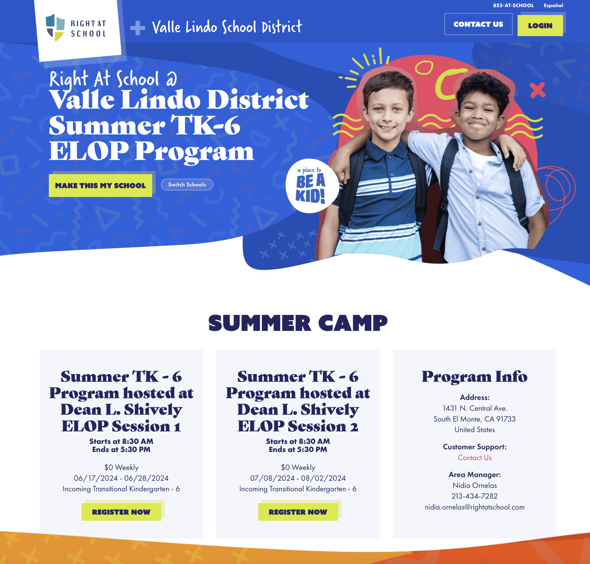 Right at School ELOP Summer Program – District – Valle Lindo School District