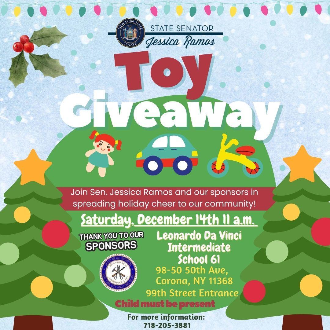 Toy Giveaway Event - Hosted by State Senator Jessica Ramos – P.S. 211 ...