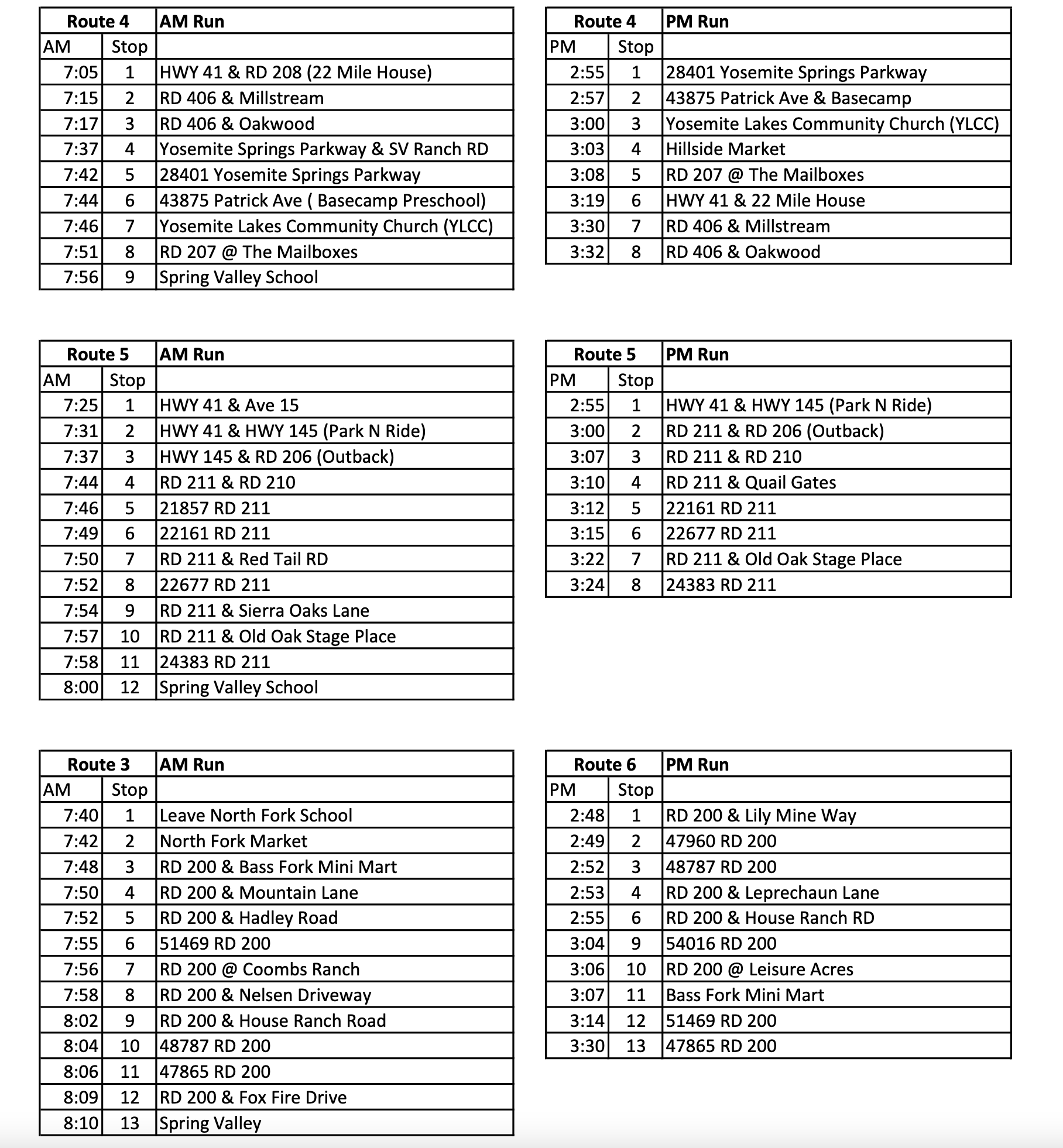 2022 2023 SPV Bus Schedule School Information Spring Valley