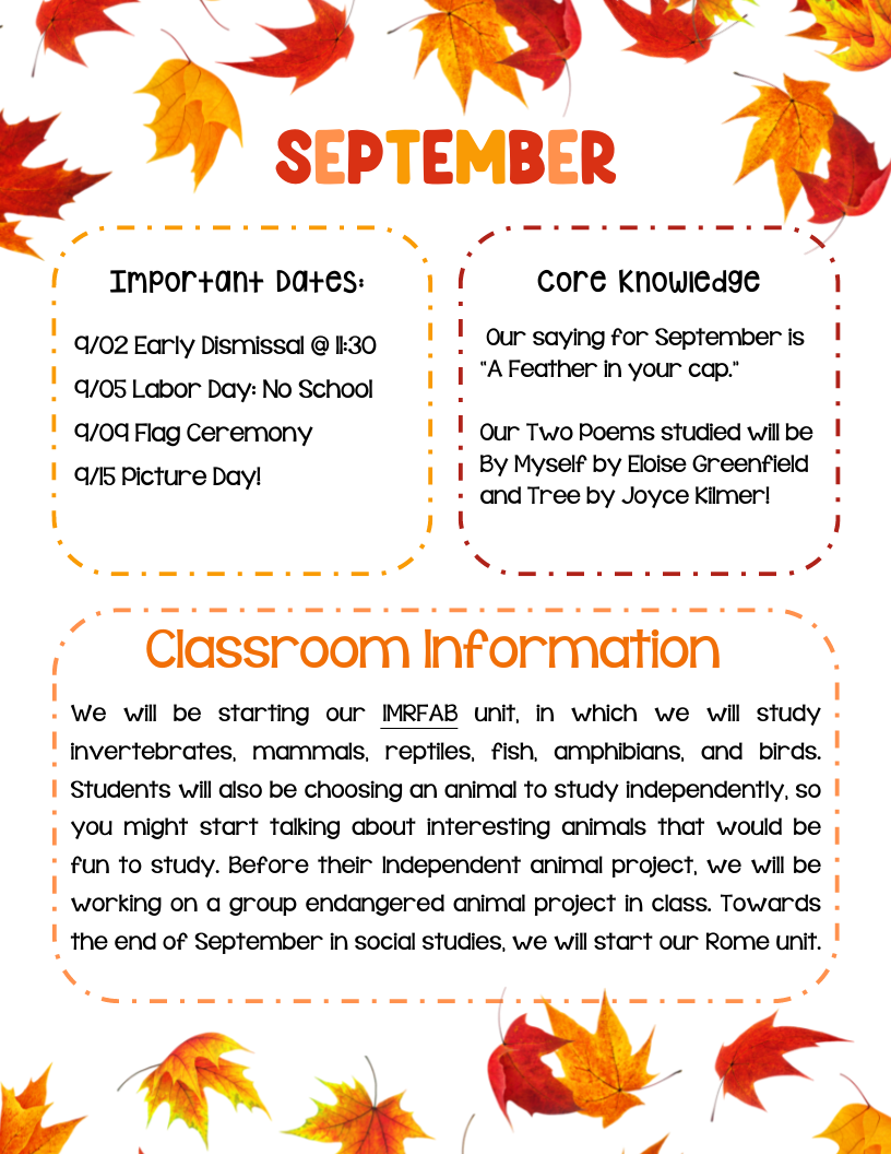 Newsletters – 3rd Grade – Benchmark Preschool & Elementary School