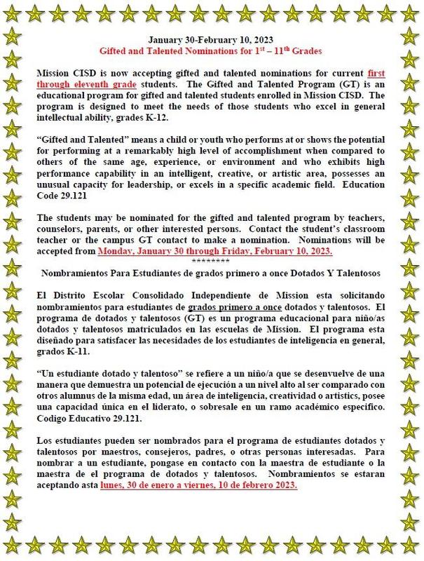 The GT Nomination Window Is Now Open | Pearson Elementary School