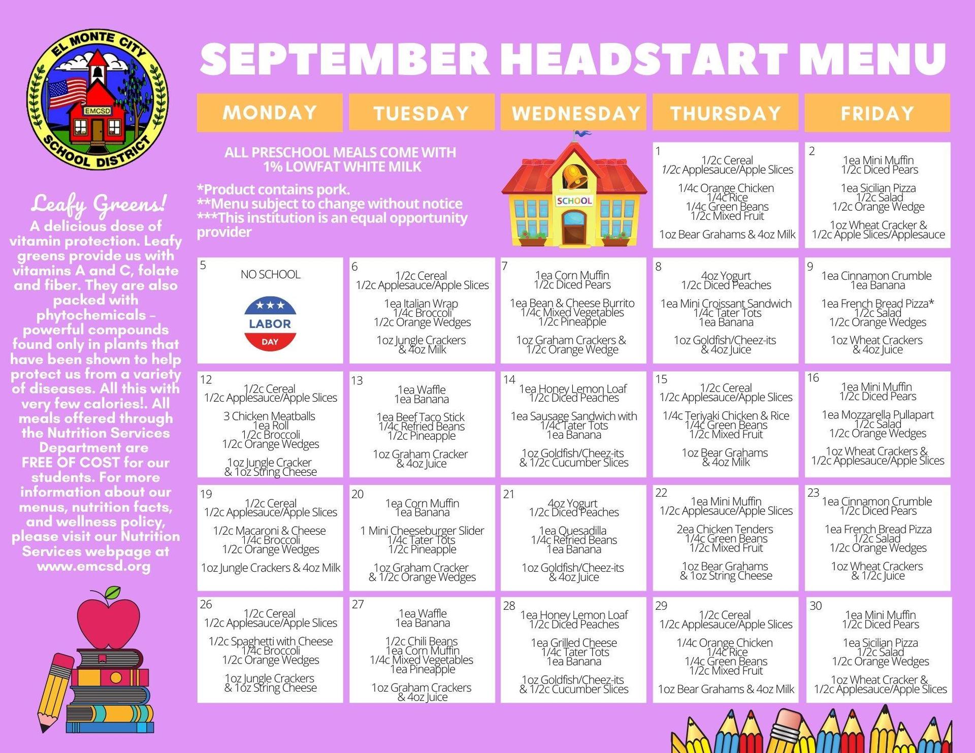 Menus & Meal Programs – Nutrition Services – El Monte City School District