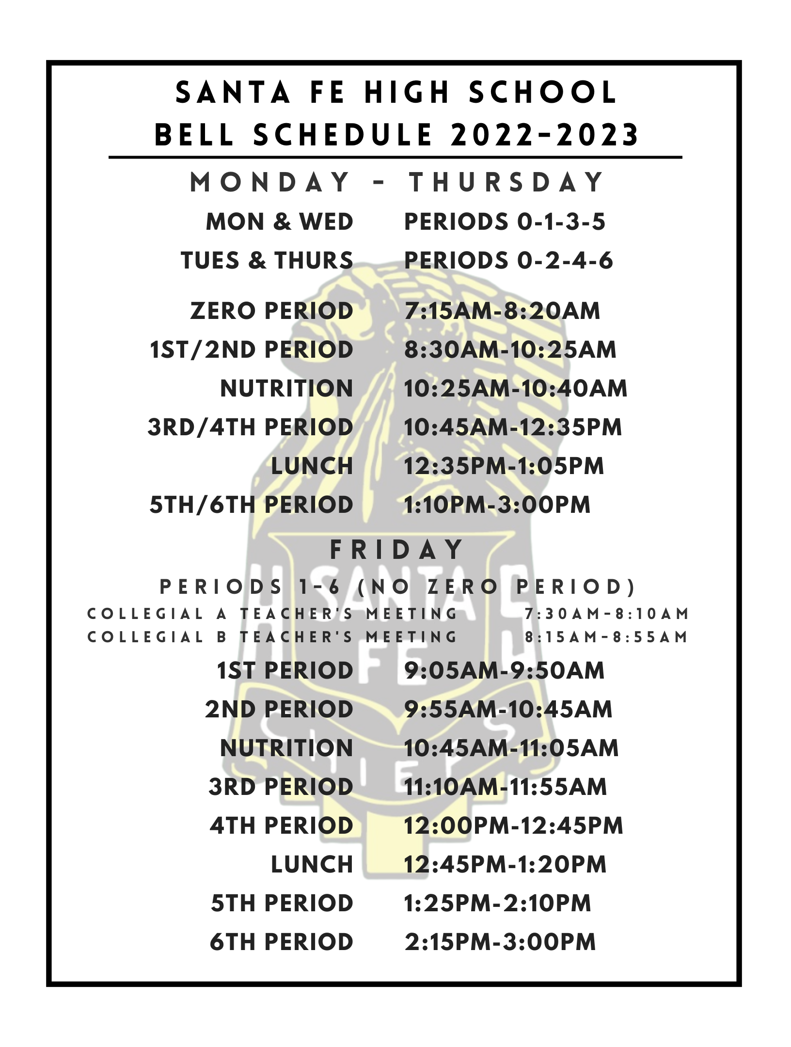 Bell Schedules School Info Santa Fe High School Bell Schedules School Info Santa Fe High School