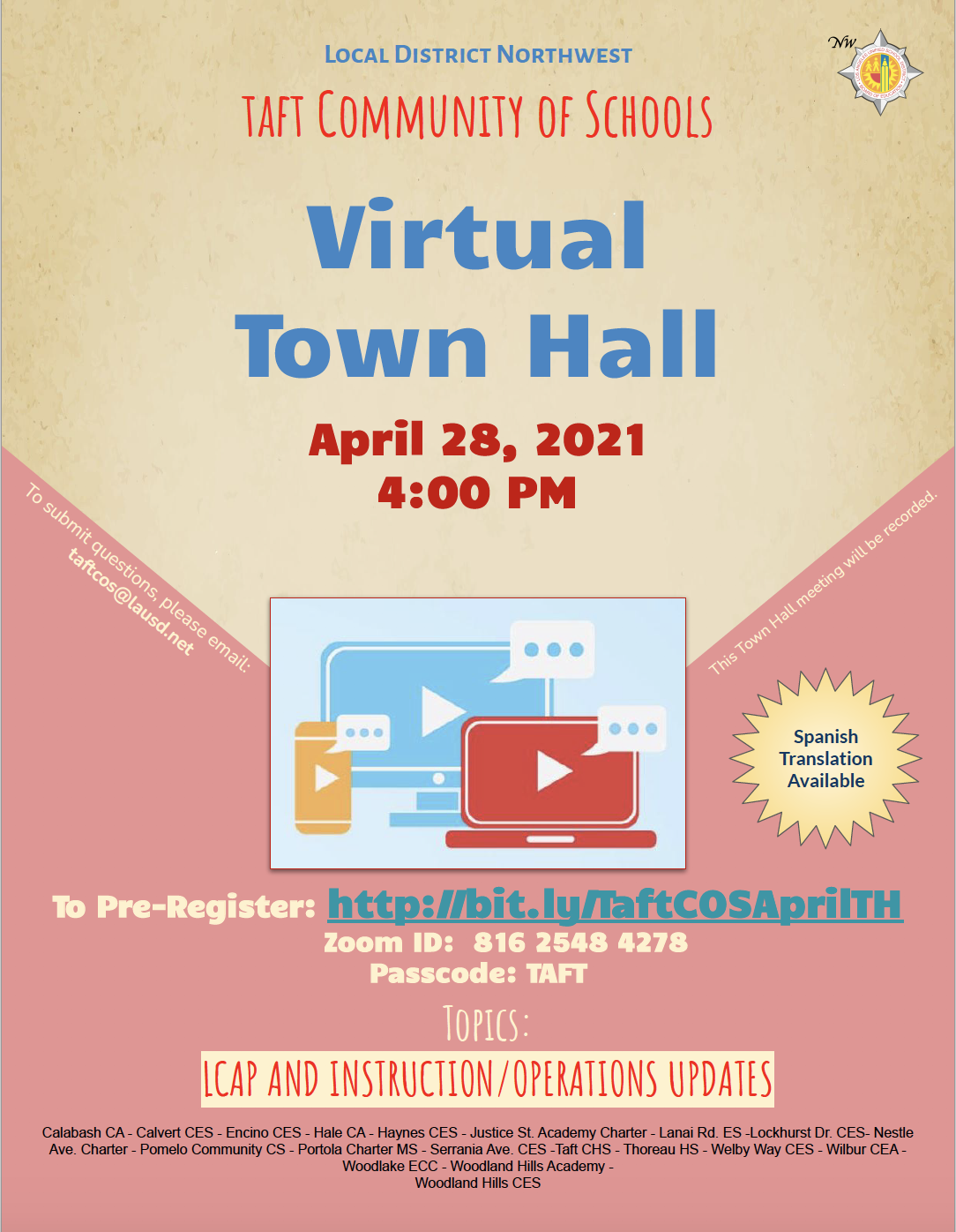 Taft COS Town Hall - April 28 @ 4pm – Taft COS (Community of Schools ...