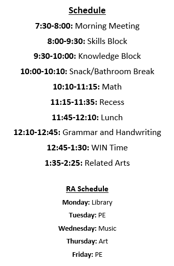 Schedule – Kathryn Acerro – Lascassas Elementary School