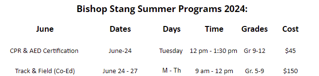 Summer Clinics - Athletics - Bishop Stang High School