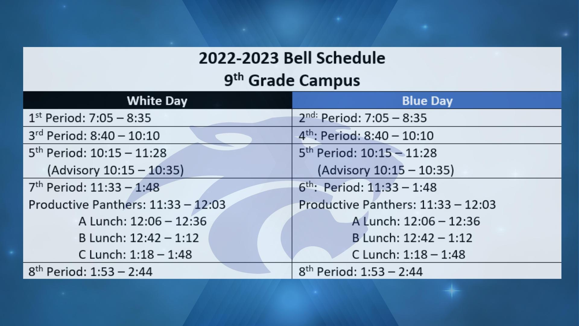 Bell Schedule C E King 9th Grade Campus