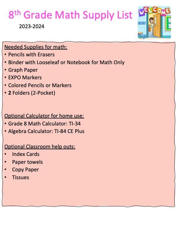 Supply List – Teacher VICTORIA DEBUSK – J.H.S. 194 William Carr