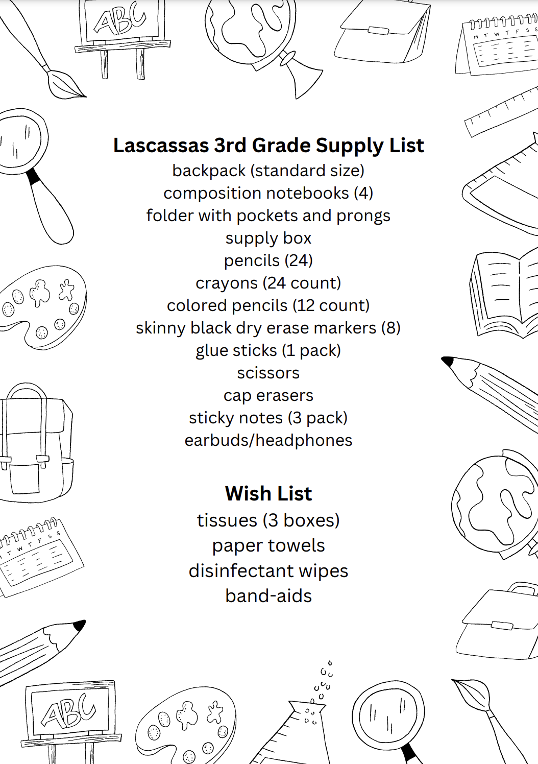 School Supply List – Ms. Samantha Gaither – Lascassas Elementary School