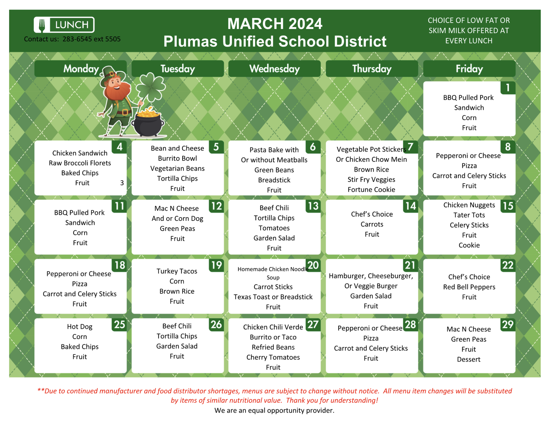 Menus - Eating School Meals - Plumas Unified School District