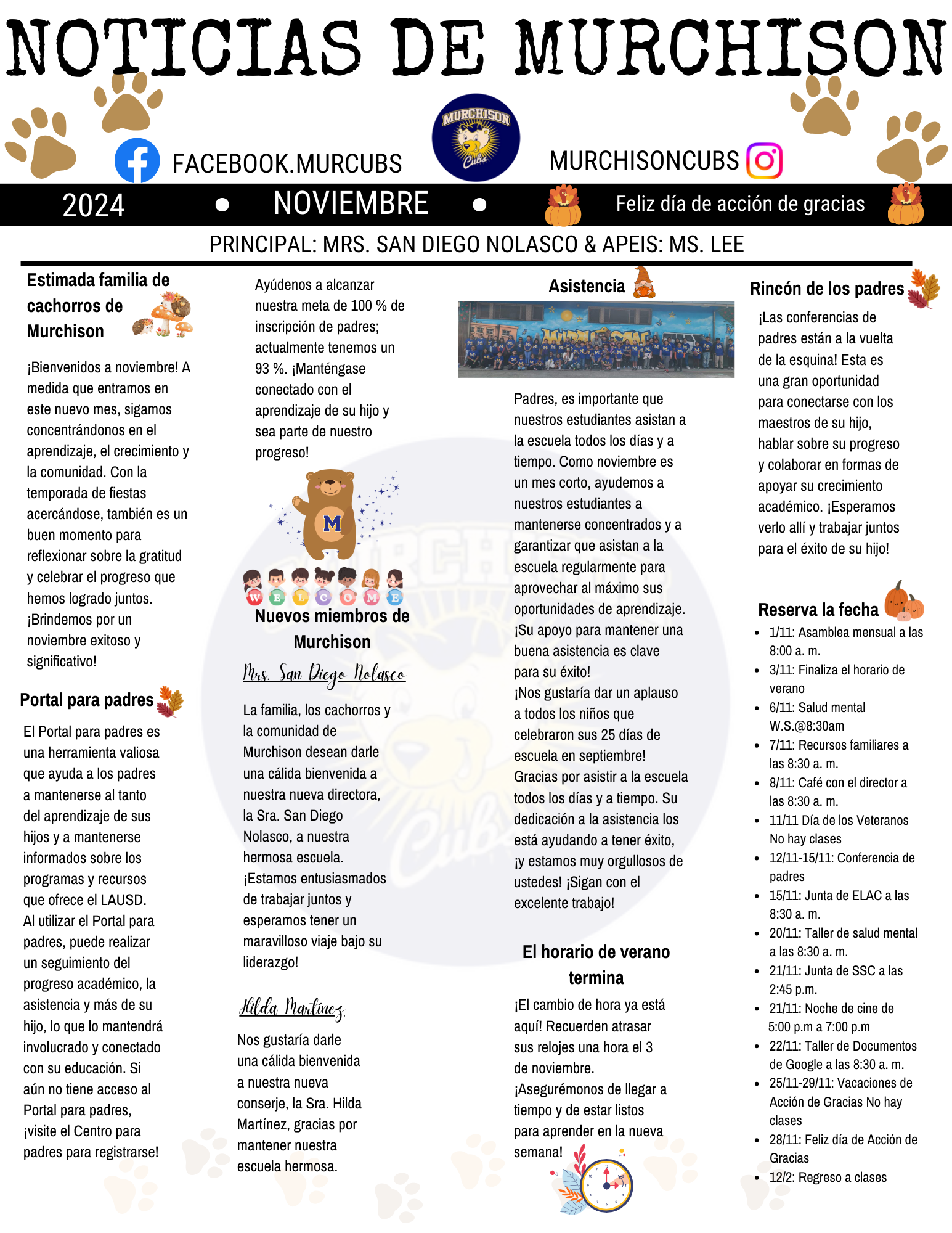 Monthly Calendar – Home – Murchison Street Elementary