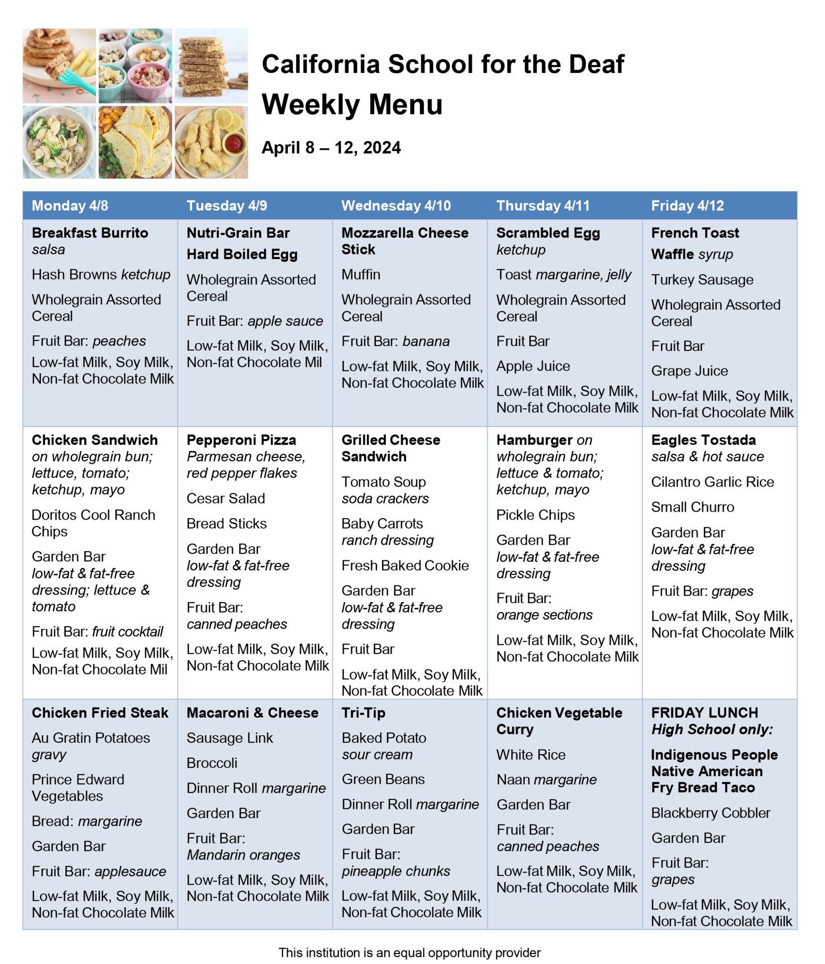 Menus - Miscellaneous - California School for the Deaf