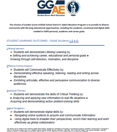 Student Learning Outcomes – Our School – Garden Grove Adult Education ...