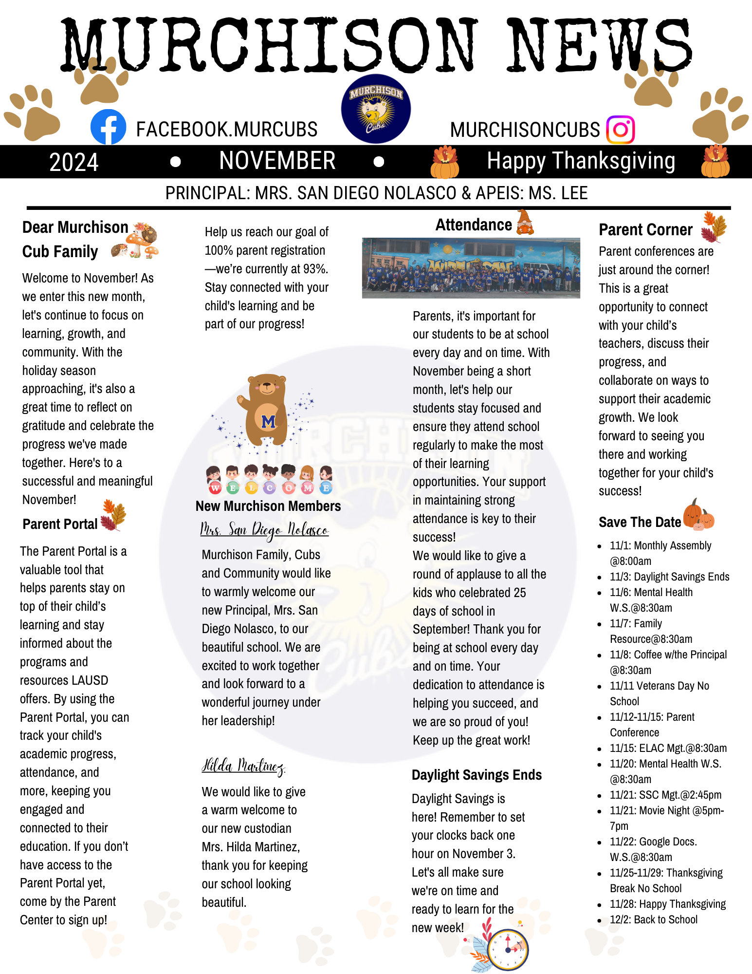 Monthly Calendar – Home – Murchison Street Elementary