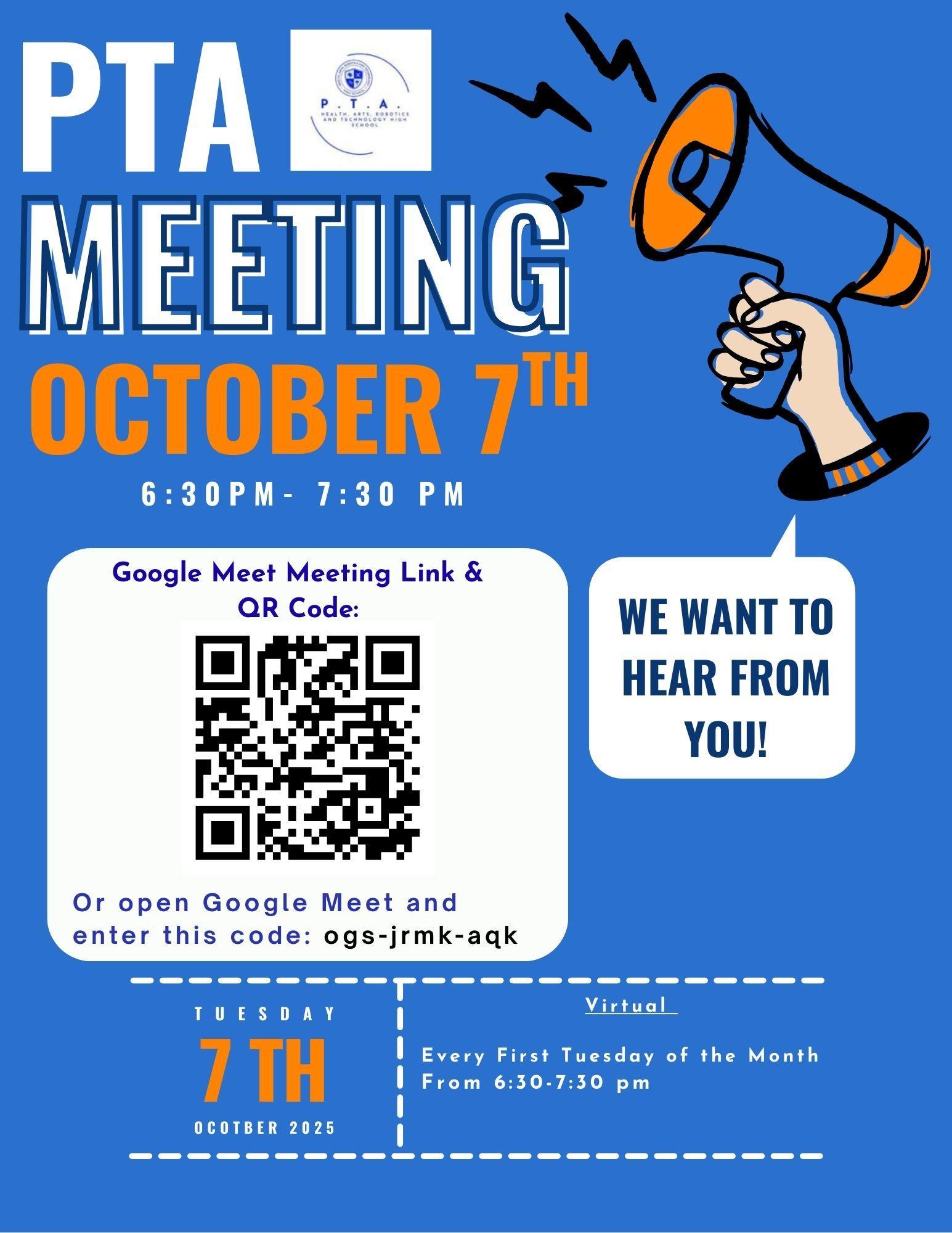 October Parent Events: PTA Meeting 10/7 and Family Workshop 10/8 ...