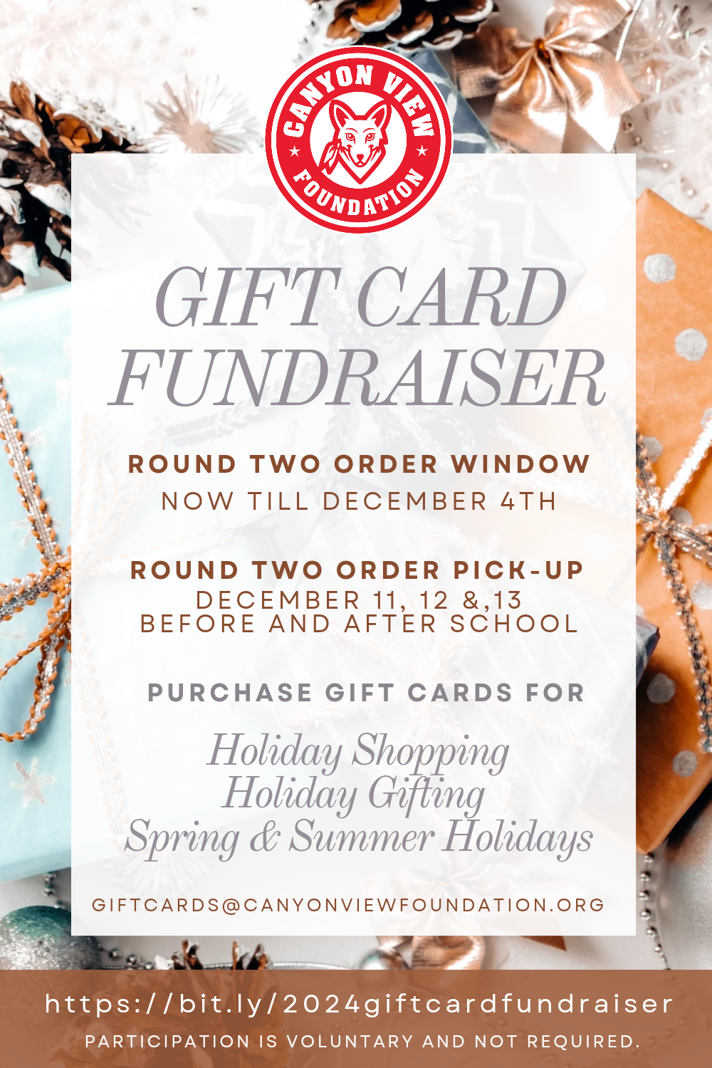 Now-Dec 4: Gift Card Fundraiser Round 2 Order Window | CANYON VIEW ...