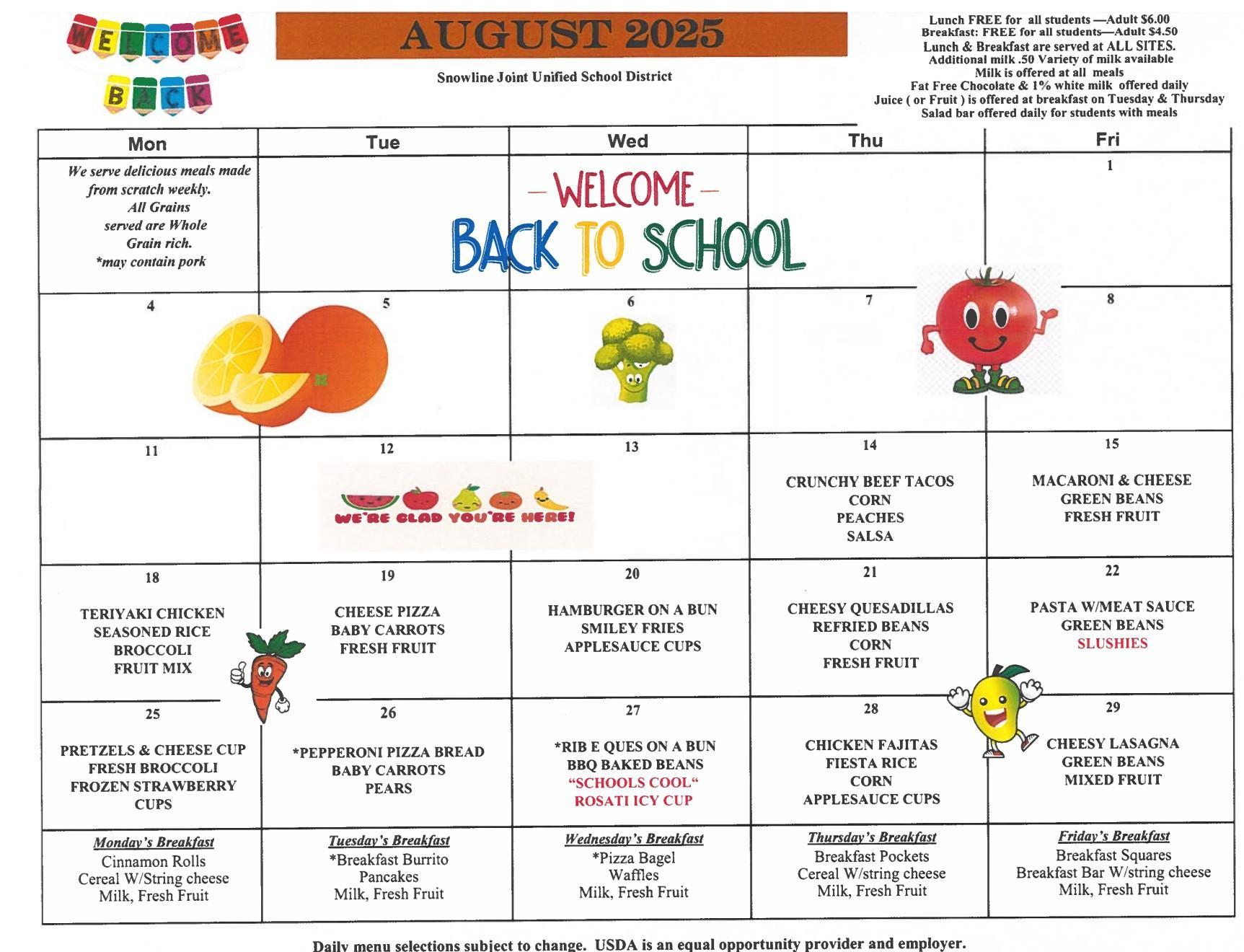 Breakfast and Lunch Menus – Students – The Heritage School