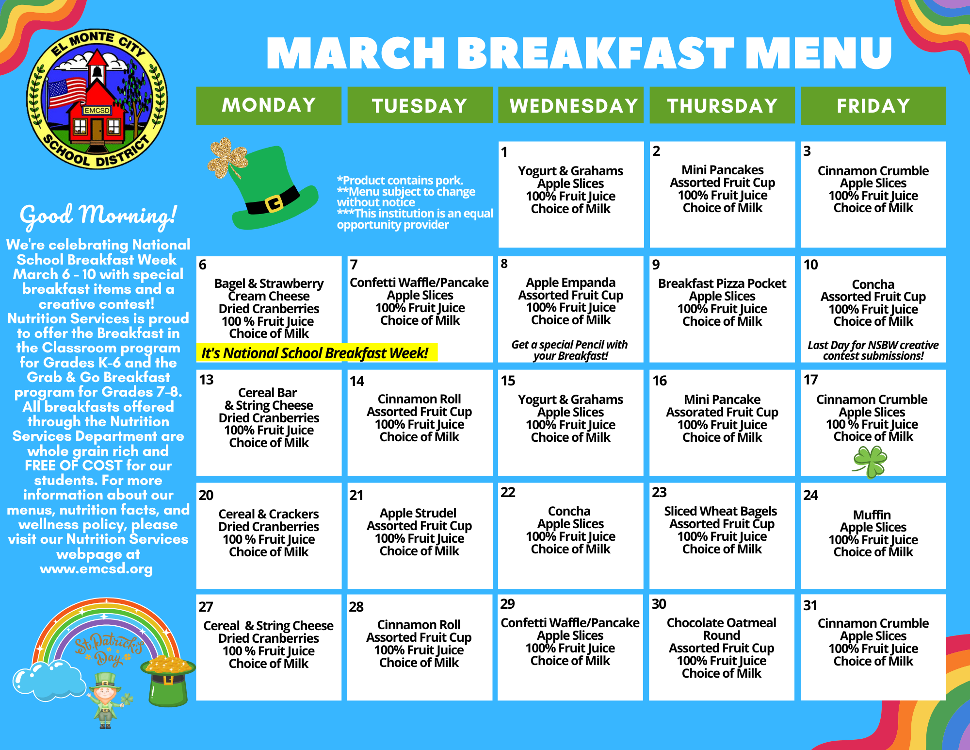 Menus & Meal Programs – Nutrition Services – El Monte City School District