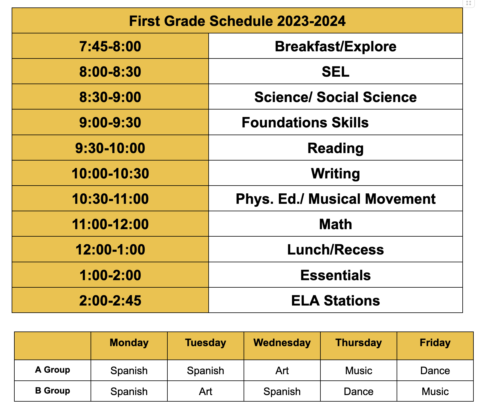 First Grade Schedule – Kevin Roper – Decatur Classical School