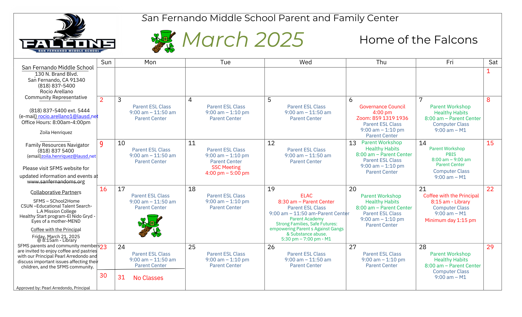 Parent Center Monthly Calendar – Parent and Community Center – San ...