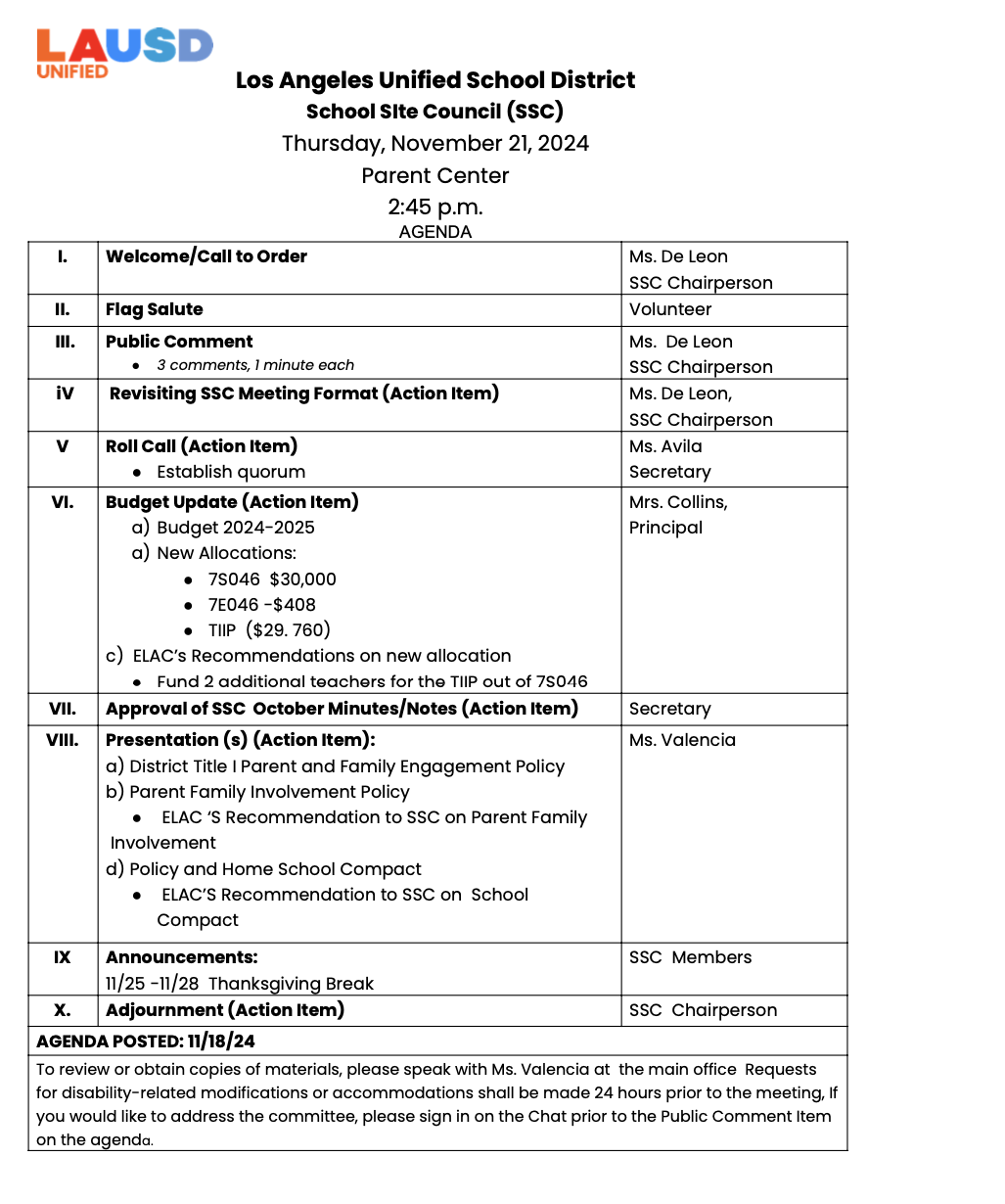 Committees – Parents – Leo Politi Elementary School