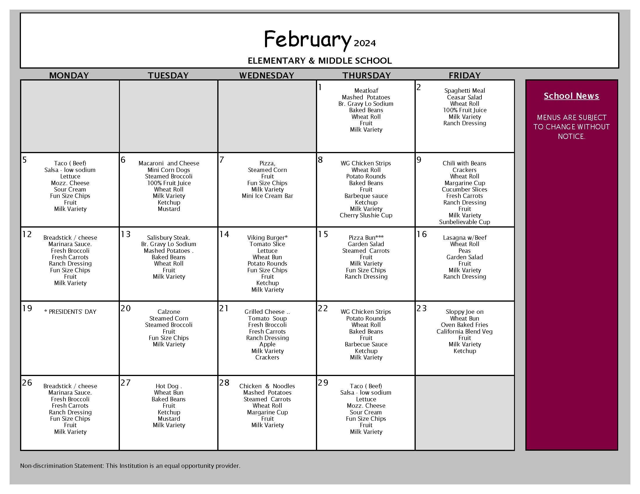 Lunch Menus – Lunch Menus – Vinton County Local School District