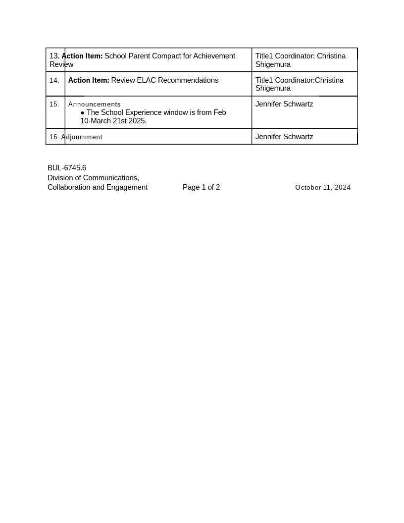 Meeting Agendas – SSC – James Madison Middle School