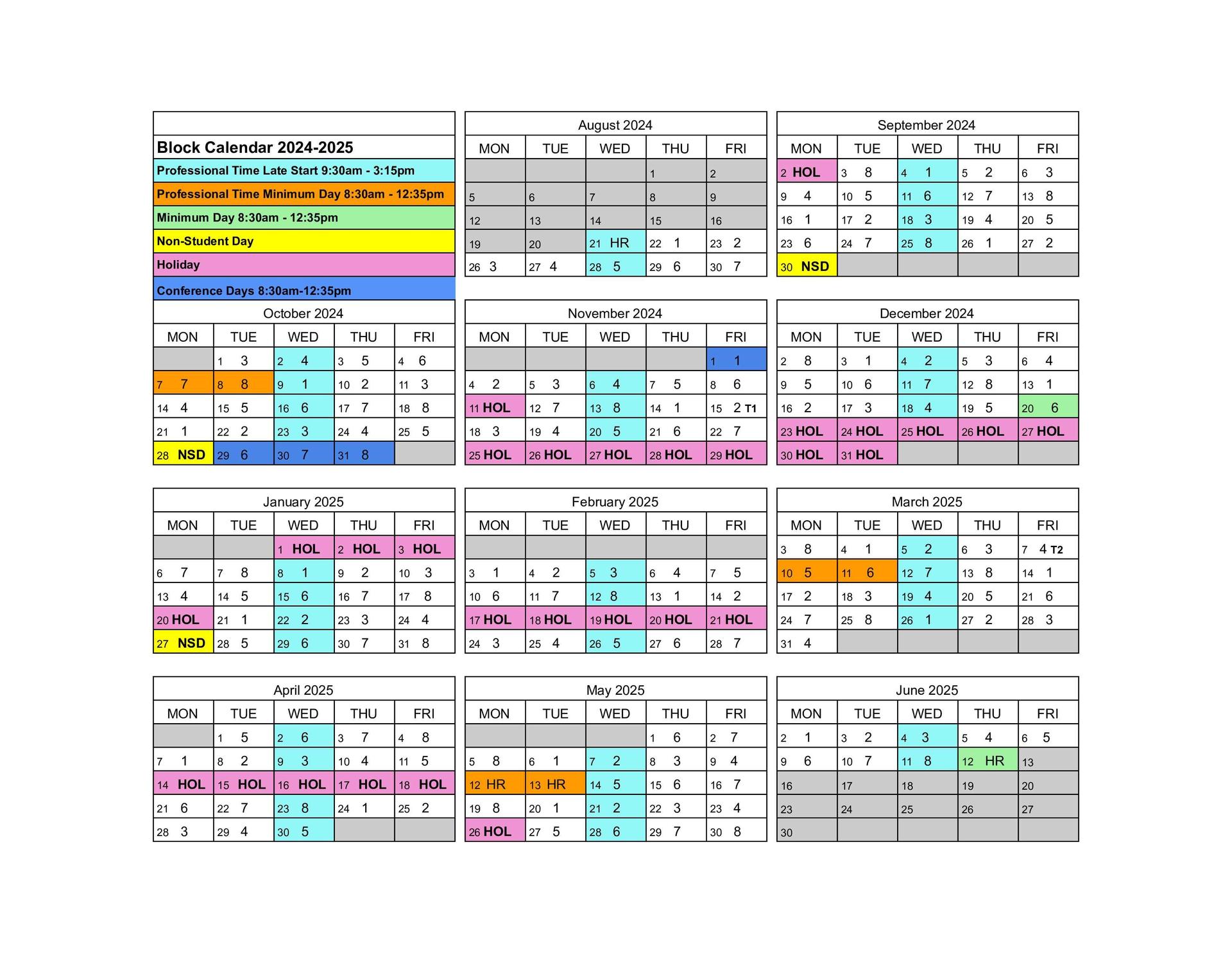 Block Calendar - Calendars - TWIN PEAKS MIDDLE SCHOOL
