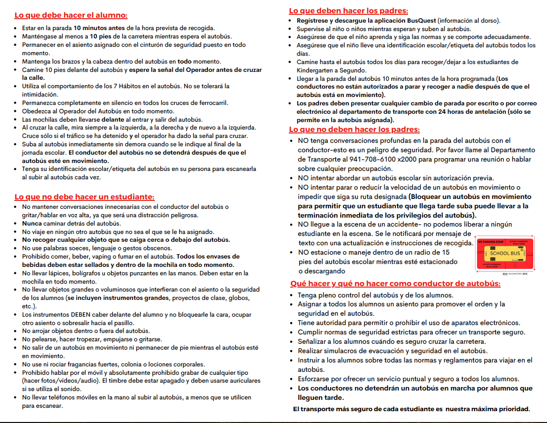 Bus Rules and Regulations – Transportation – Rowlett Elementary Academy