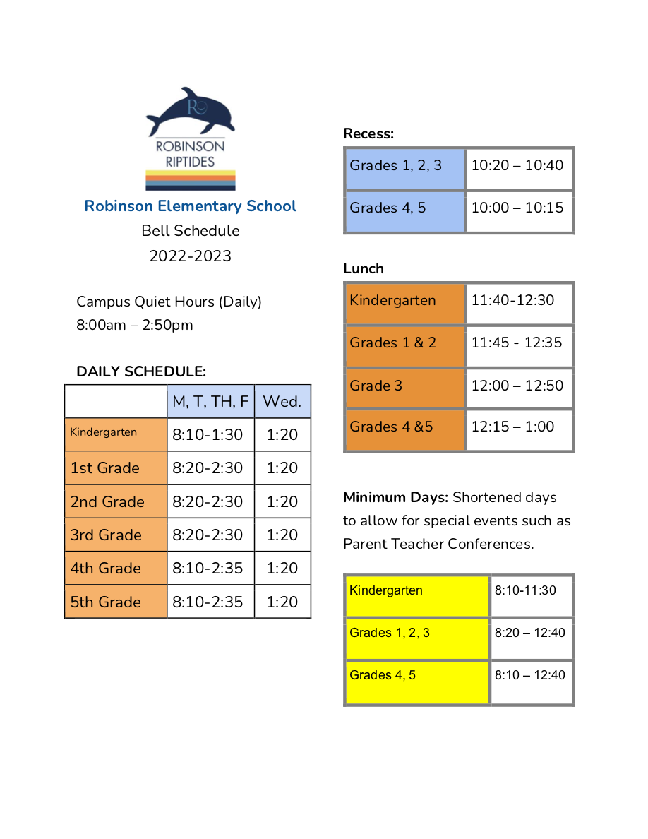 School Schedule Our School Robinson Elementary School School Schedule Our School Robinson Elementary School