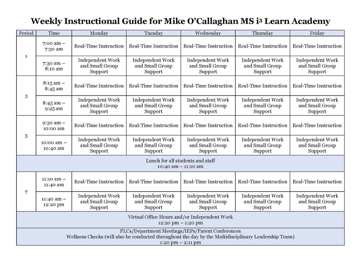 2020-2021 Distance Learning Weekly Instructional Guide | Mike O ...
