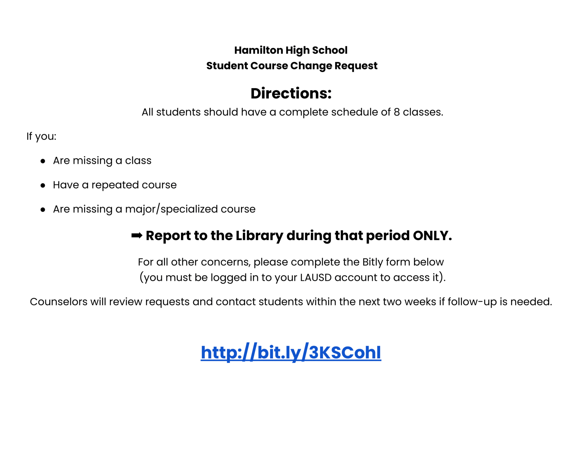 Student Course Change Request – News 26 - 27 – Alexander Hamilton ...