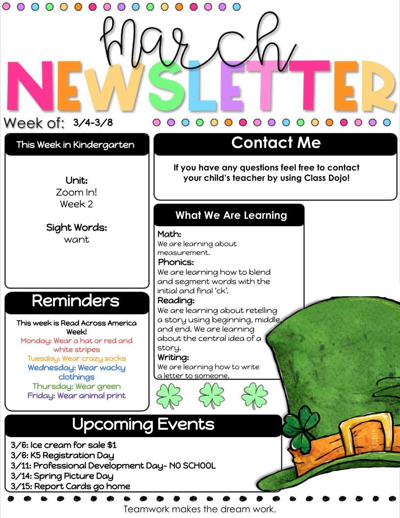 K5 – Weekly Newsletters – Whitehall Elementary School