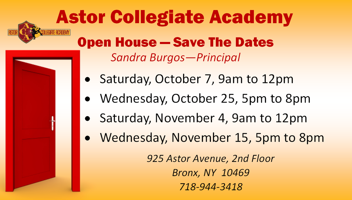 Upcoming Open House @ Astor | Astor Collegiate Academy
