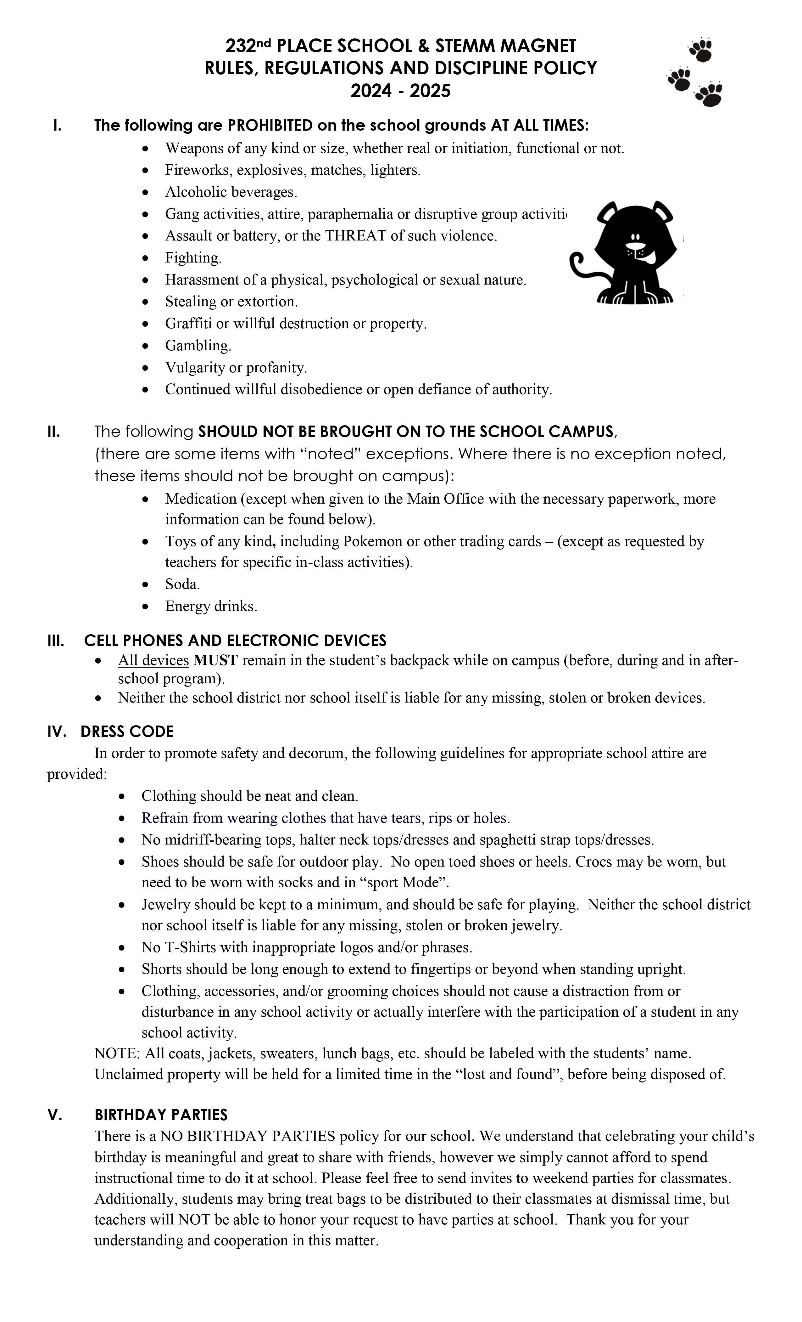 School Rules, Regulations and Discipline Policy – PANTHER STUDENTS ...
