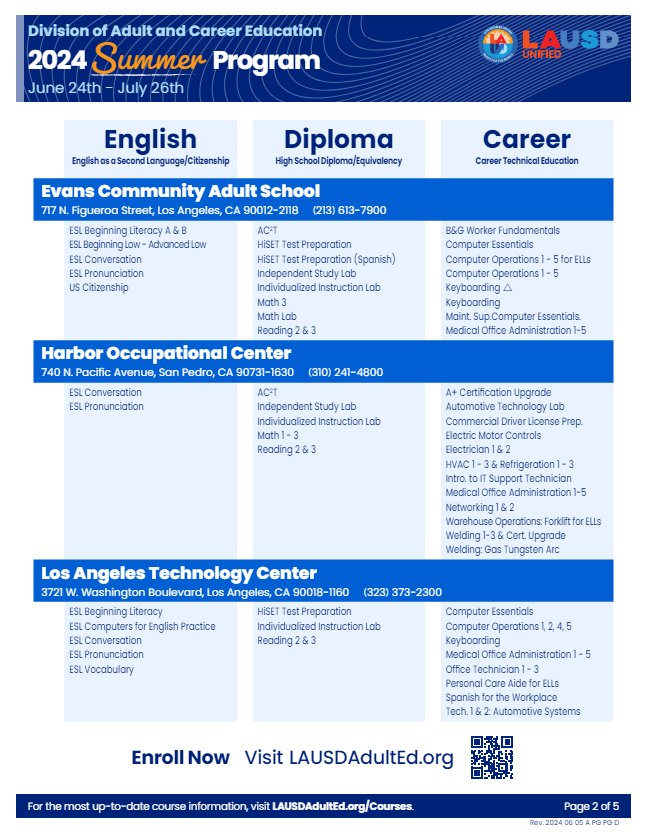 DACE Summer Programs 2024 | East Los Angeles Occupational Center