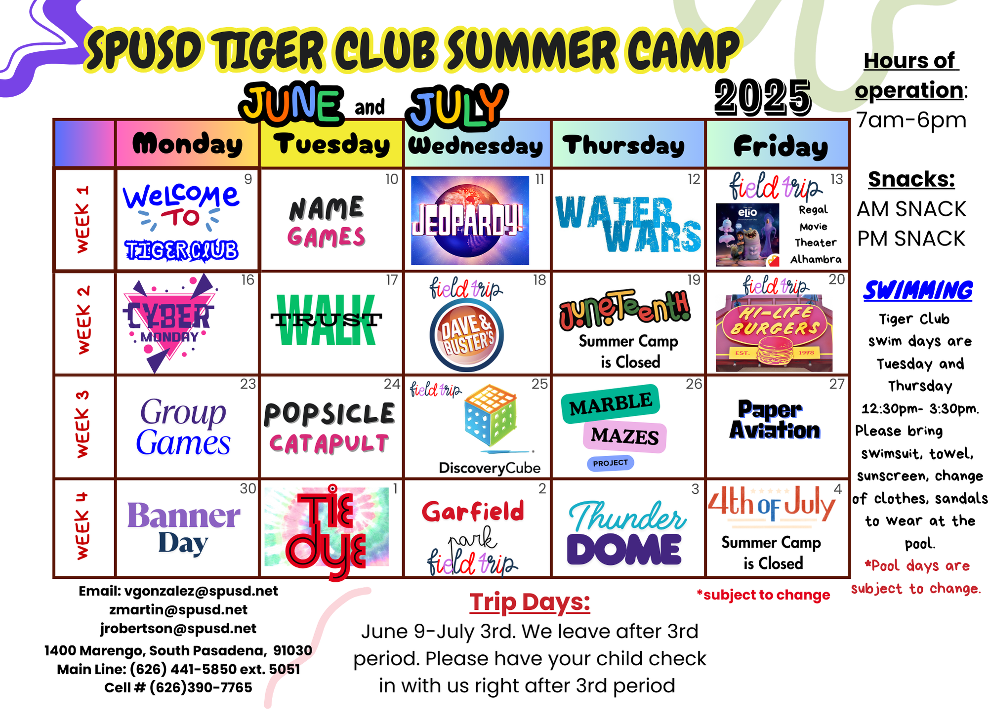 Summer Camp Calendar – Extended Day Programs – South Pasadena Unified ...