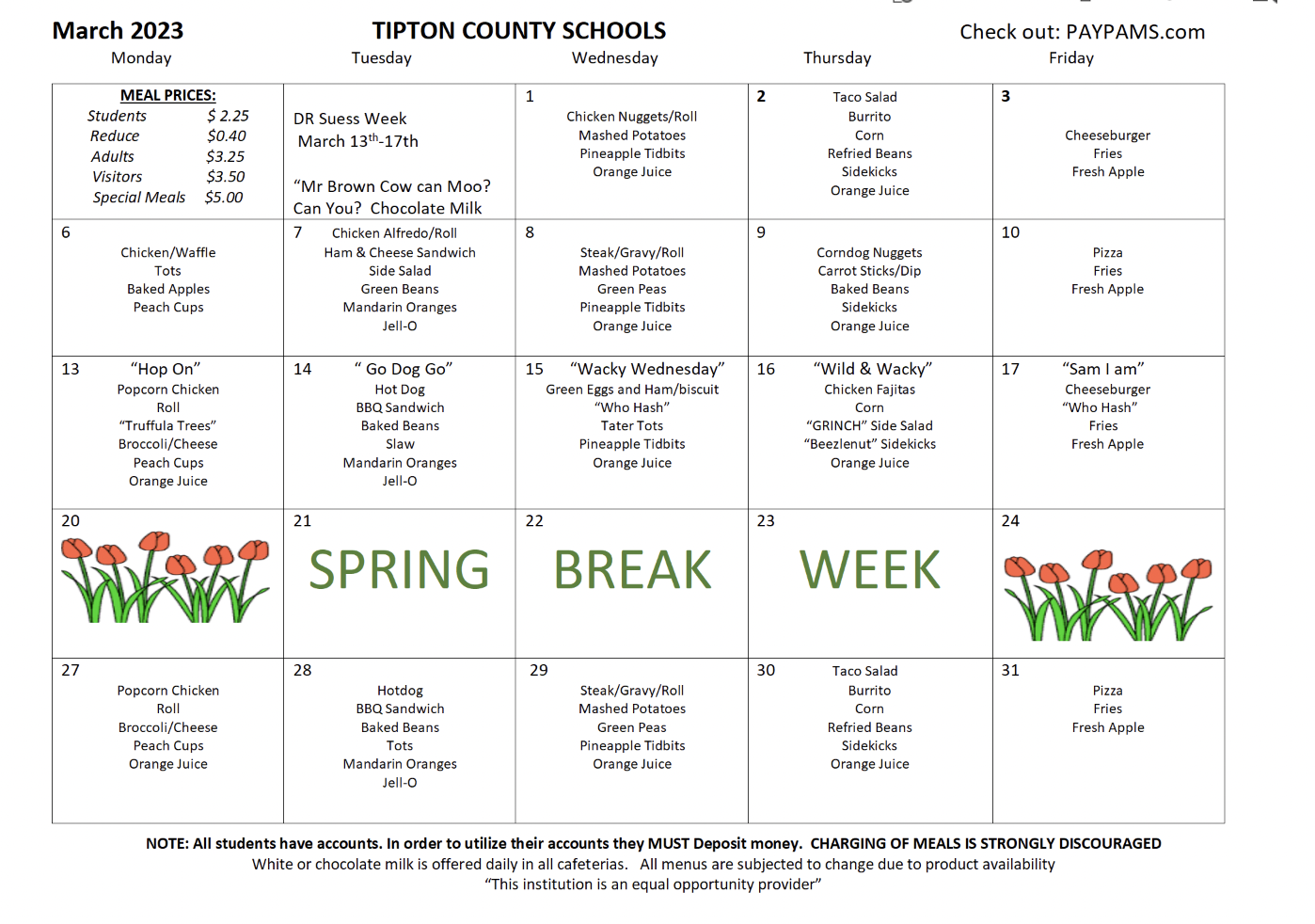 Cafeteria Menu – Students – Atoka Elementary School