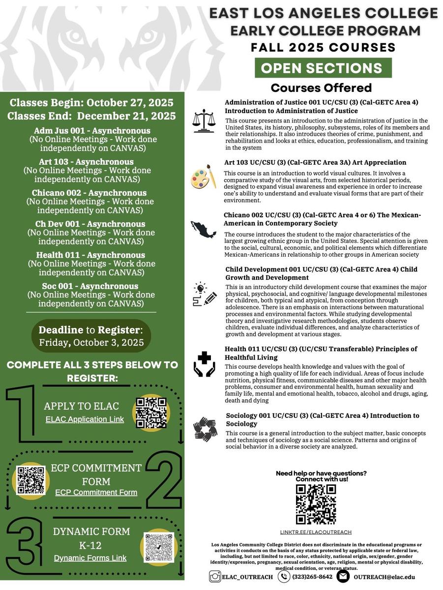 ELAC Classes/Dual Enrollment – College Center – South Gate Senior High