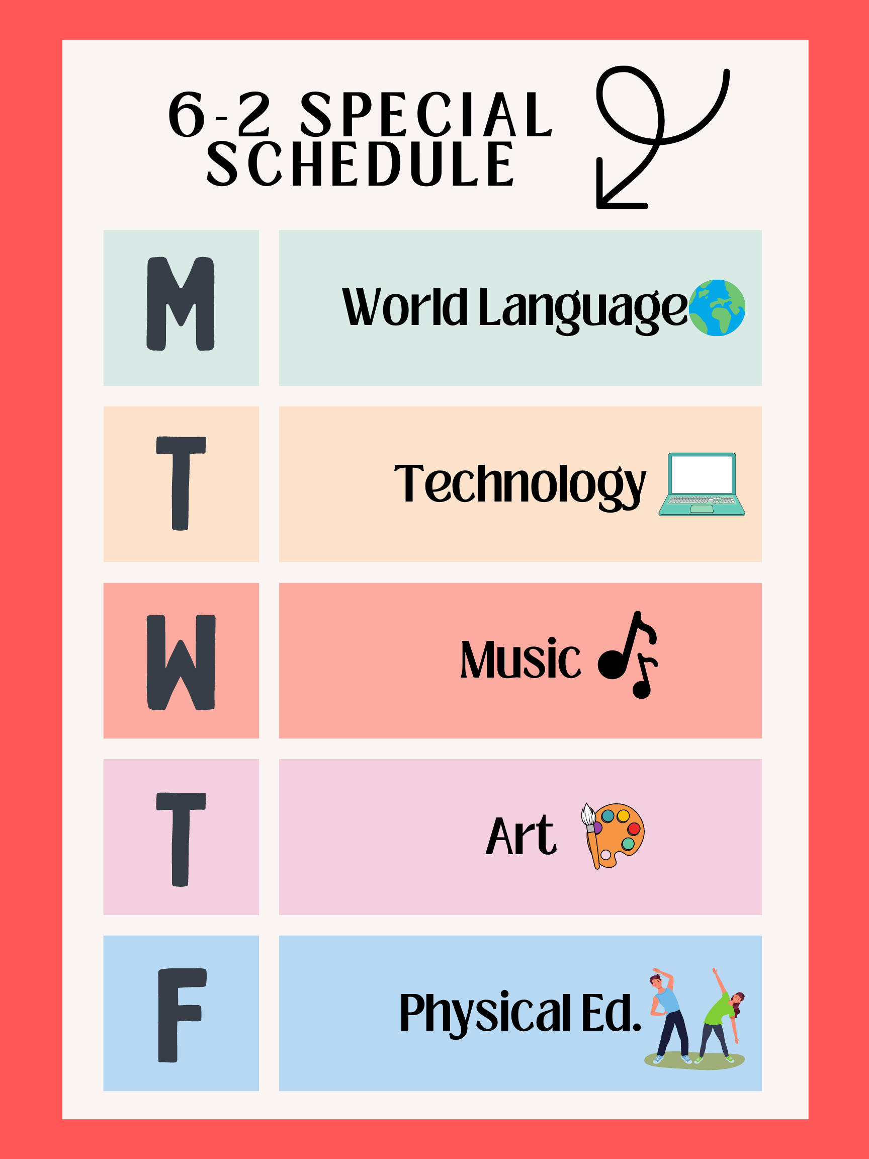 Specials Schedule – Rana Ghacham – John F. Kennedy Elementary School