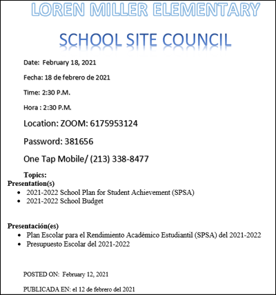 Parent Committees – Parents – Loren Miller Elementary School