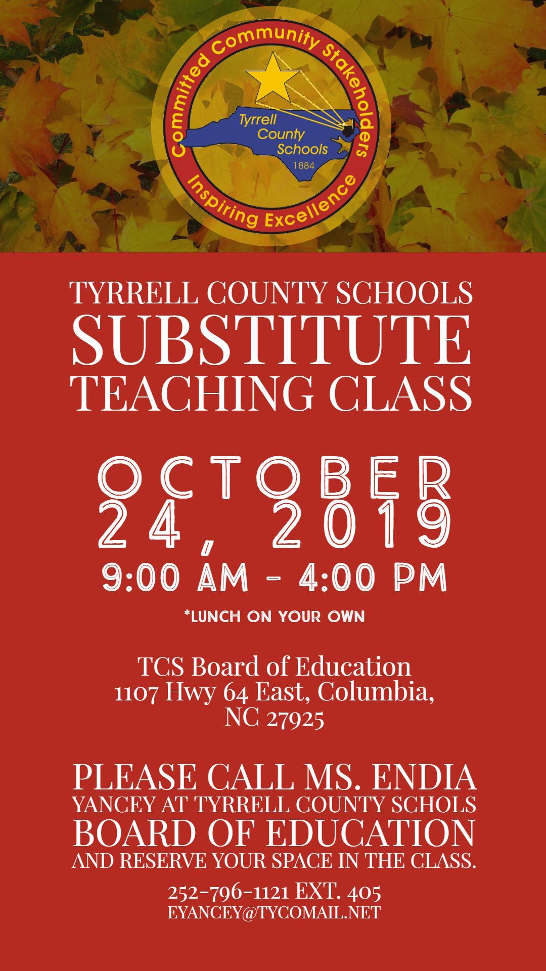 Substitute Teaching Class Tyrrell County Schools