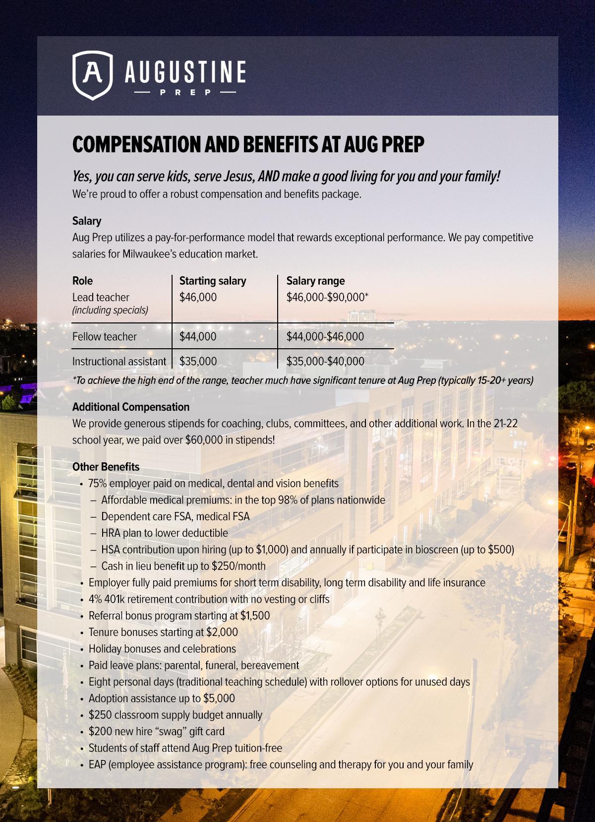 Compensation & Benefits – Working at Aug Prep – Augustine Prep