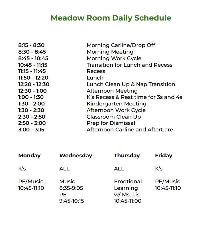 Classroom Schedule and Calendars – Meadow Room – Compass Montessori