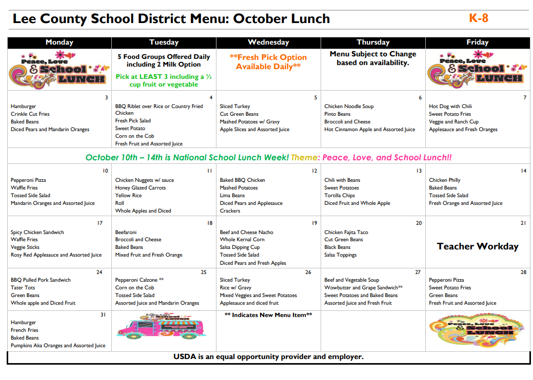 Menus – Child Nutrition and Food Service – Lee County School District